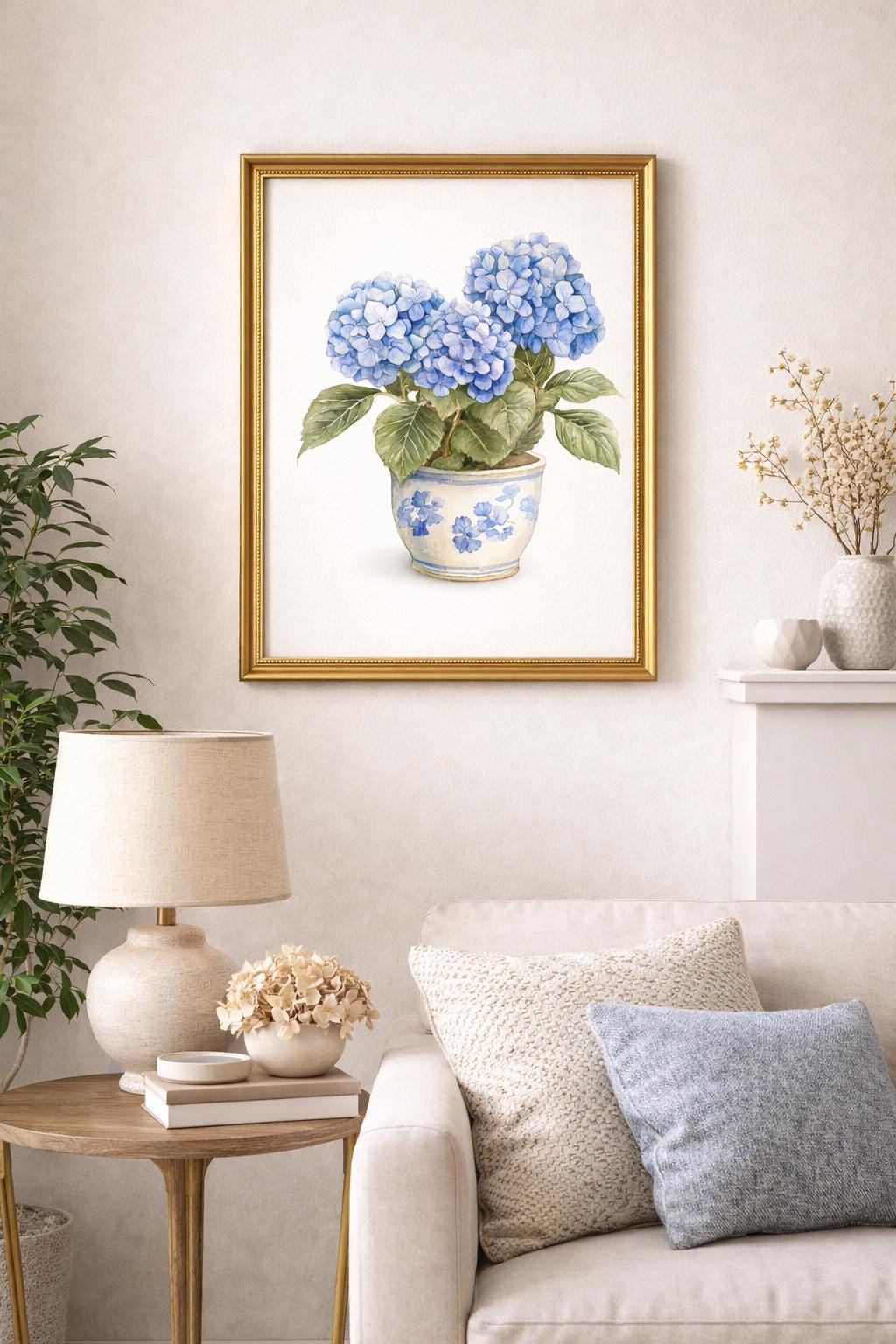 Blue Hydrangea Poster Print, Botanical Wall Art, Floral Home Decor ...