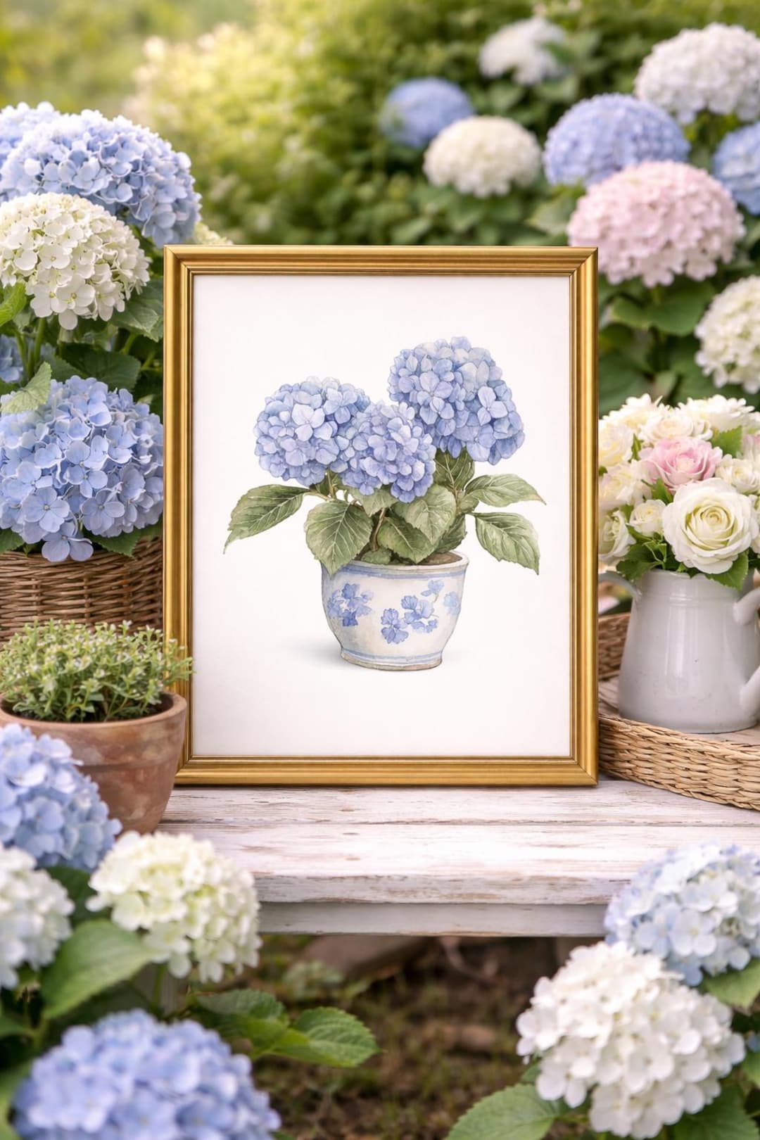 Blue Hydrangea Poster Print, Botanical Wall Art, Floral Home Decor ...