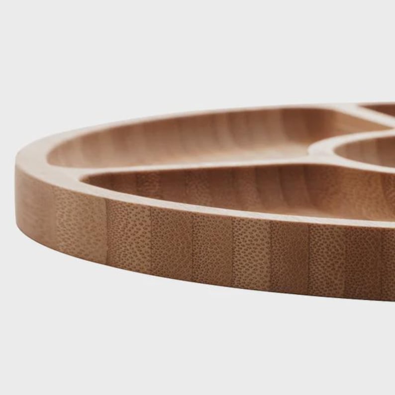 Bamboo Snack Serving Tray – Round Divided Wooden Appetizer Plate - Etsy