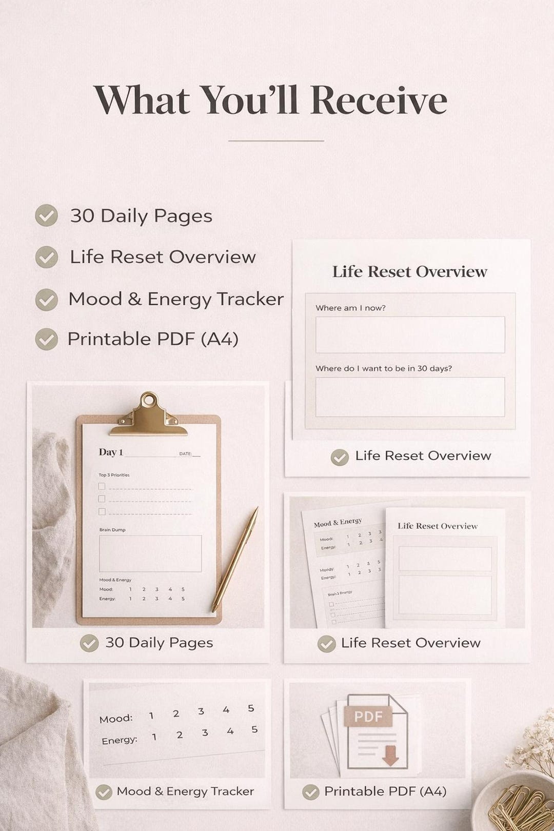 30-day Life Reset Planner – Productivity & Mental Clarity (PDF) - Etsy
