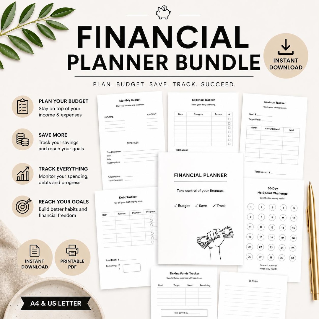 Printable Financial Planner Bundle, Budget, Expense, Savings, Debt ...