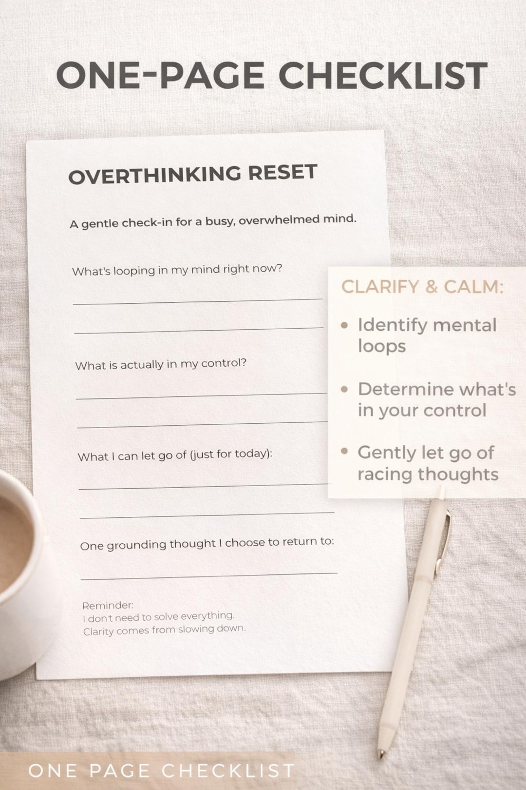 Overthinking Worksheet Printable | Calm Racing Thoughts | Mental ...