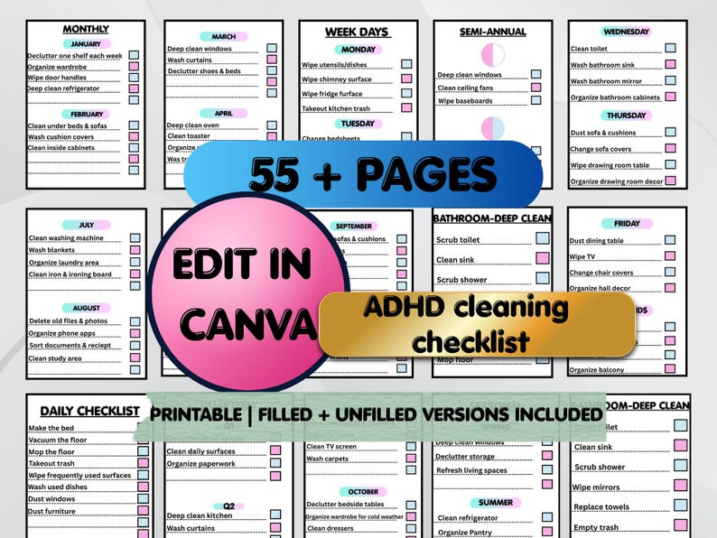 ADHD Cleaning Bundle | ADHD Household & Cleaning Checklist | ADHD ...