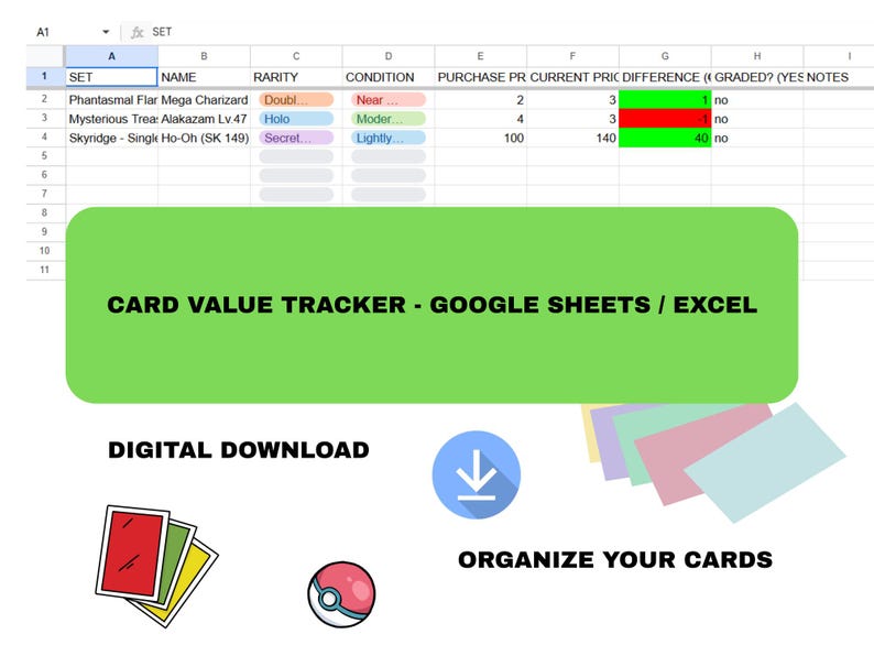 Card Value Tracker Spreadsheet | Trading Card Collection | Google ...