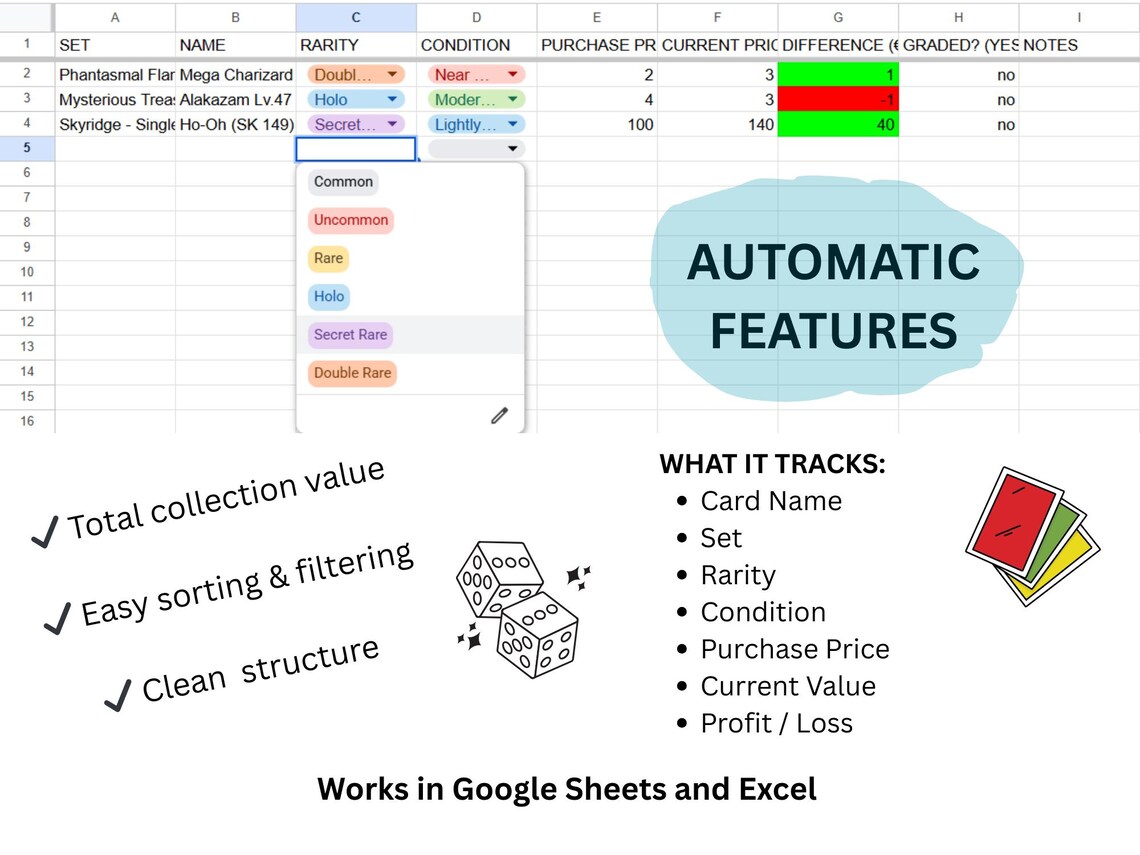 Card Value Tracker Spreadsheet | Trading Card Collection | Google ...