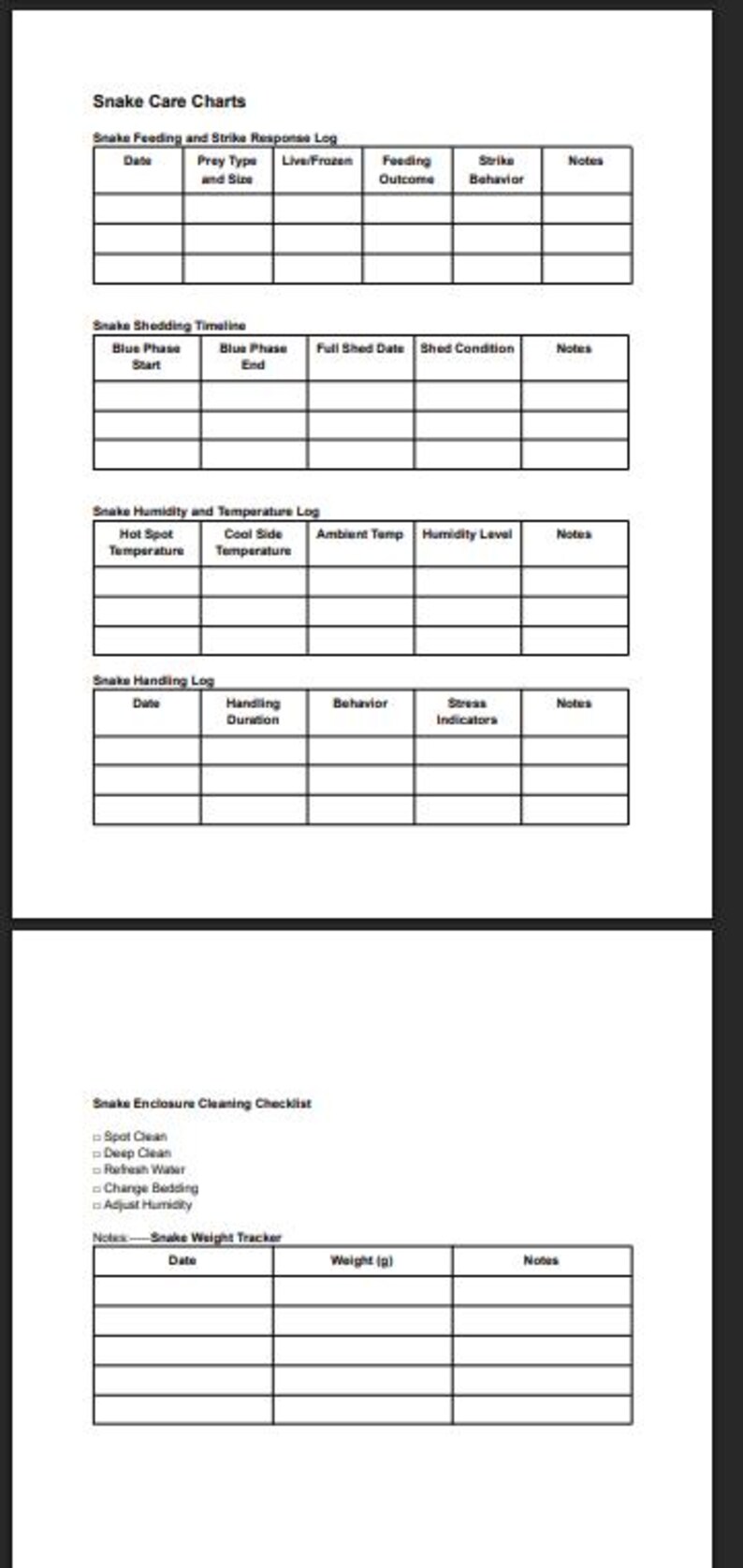 Reptile Care Charts Printable | Gecko, Snake, Tarantula Logbook ...