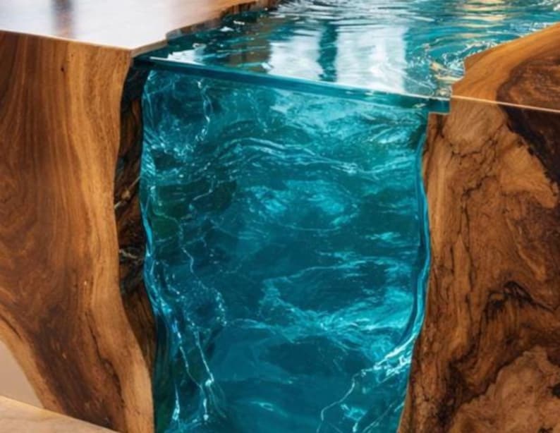 Luxury Epoxy River Kitchen Island Table, Turquoise Blue Resin Wood ...