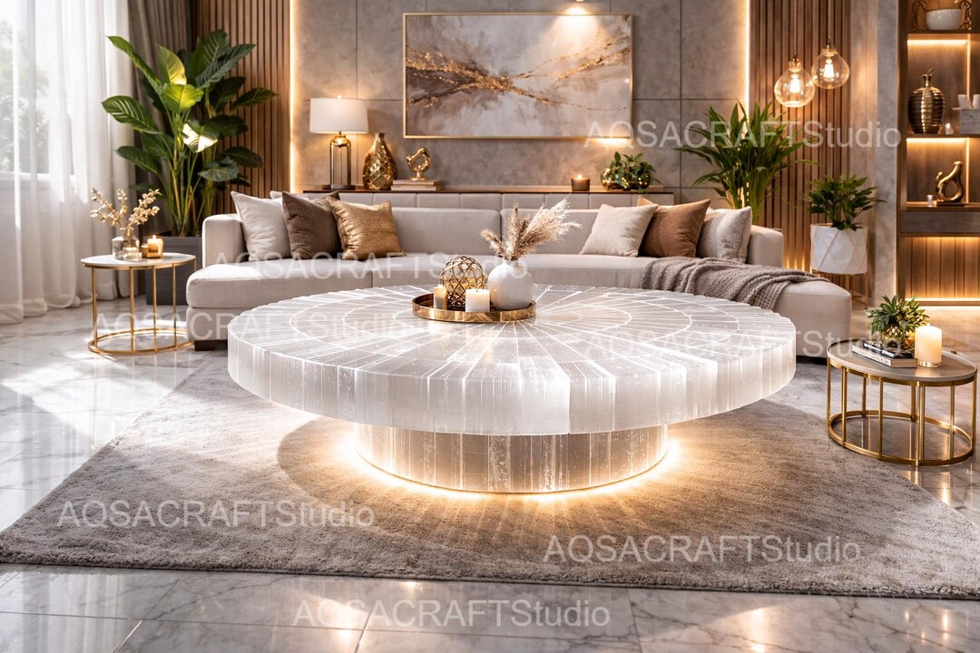 Handmade Round Selenite Table: Crystal-inspired Coffee or Dining Table ...