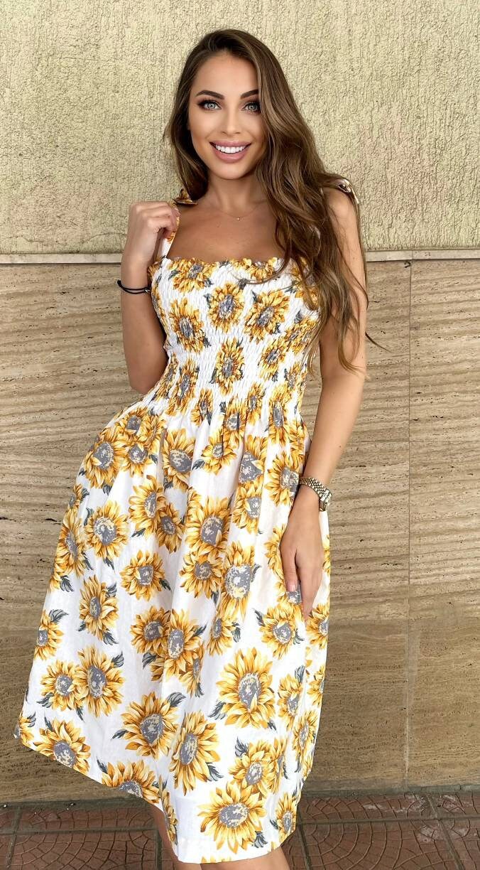 Sunflower Dress - Summer Stretchy One Size Cotton Dress - Etsy Sunflower Dress - Summer Stretchy One Size Cotton Dress - Etsy