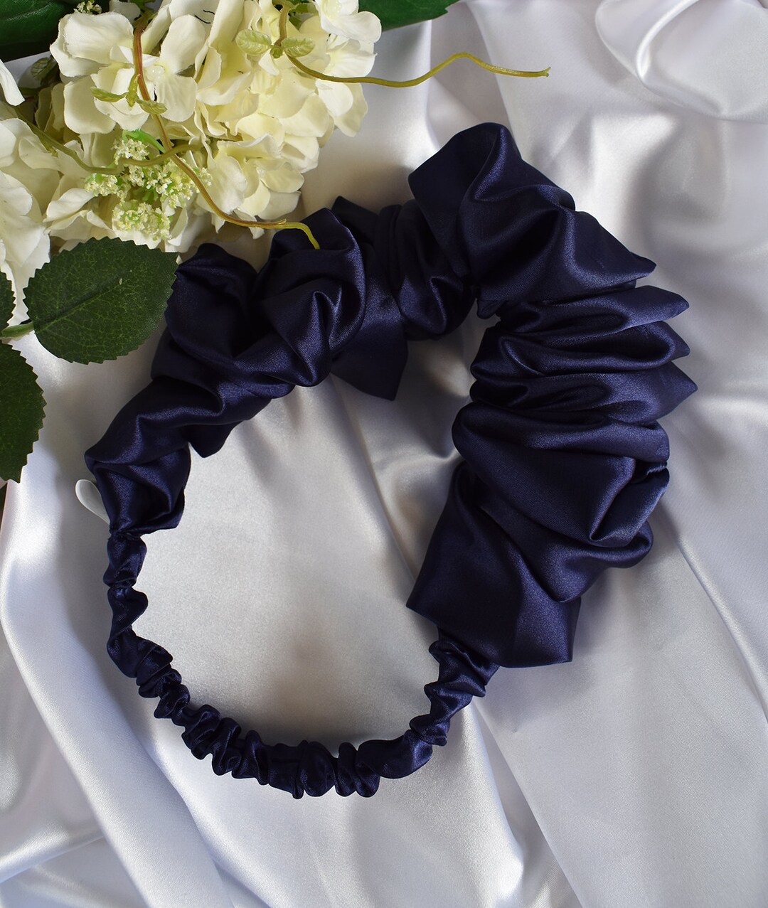 Dark Blue Satin Scrunchie Crown Heeadband - Etsy