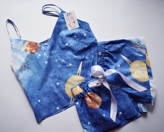 Galaxy Pajama Set Planets and Stars Print Space Cotton Pj - Etsy