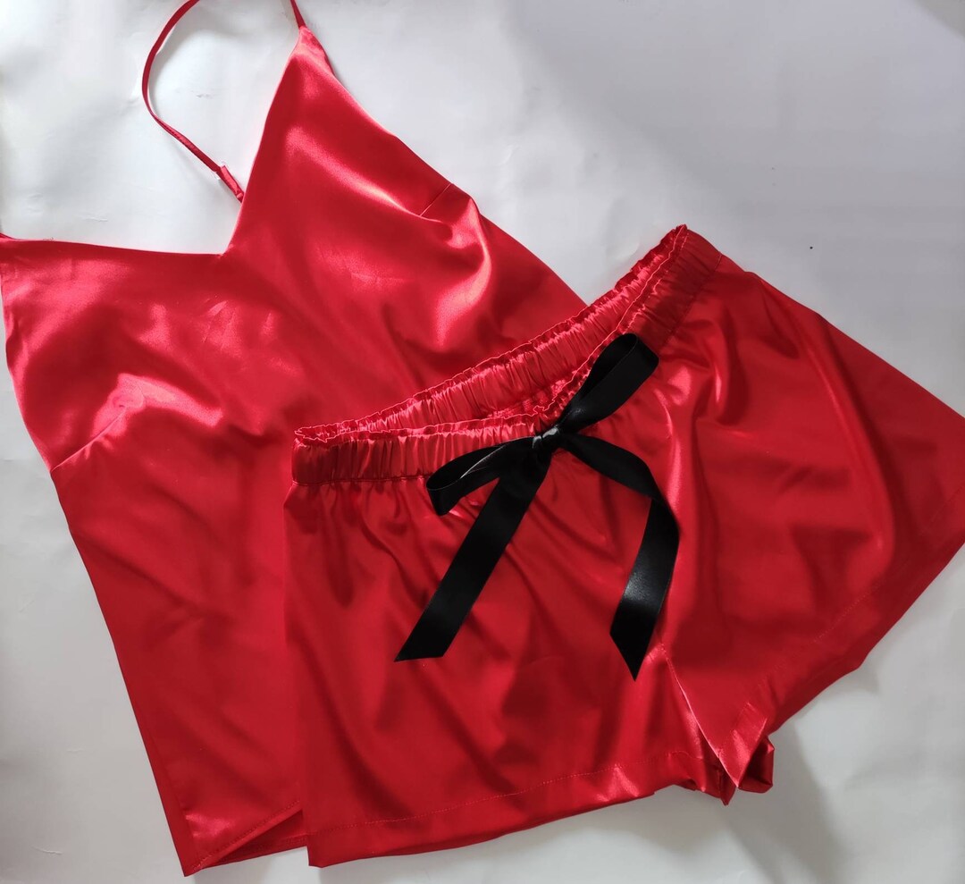 Luxury Pyjama Set, Red Satin Pajamas, Silk Elasticated Sleepwear - Etsy