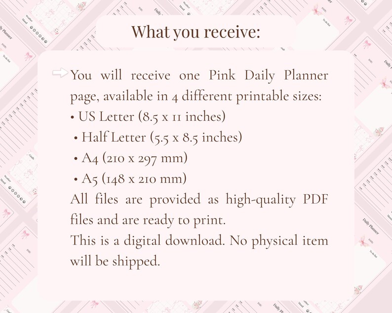 Pink Daily Planner Printable | Minimal Daily Planner Page | Aesthetic ...
