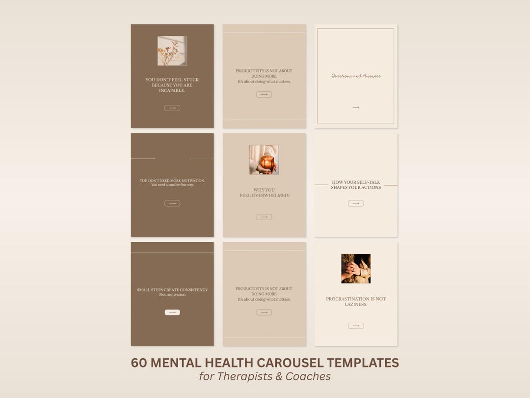 Instagram Carousel Templates for Therapists | 60 Mental Health Posts ...