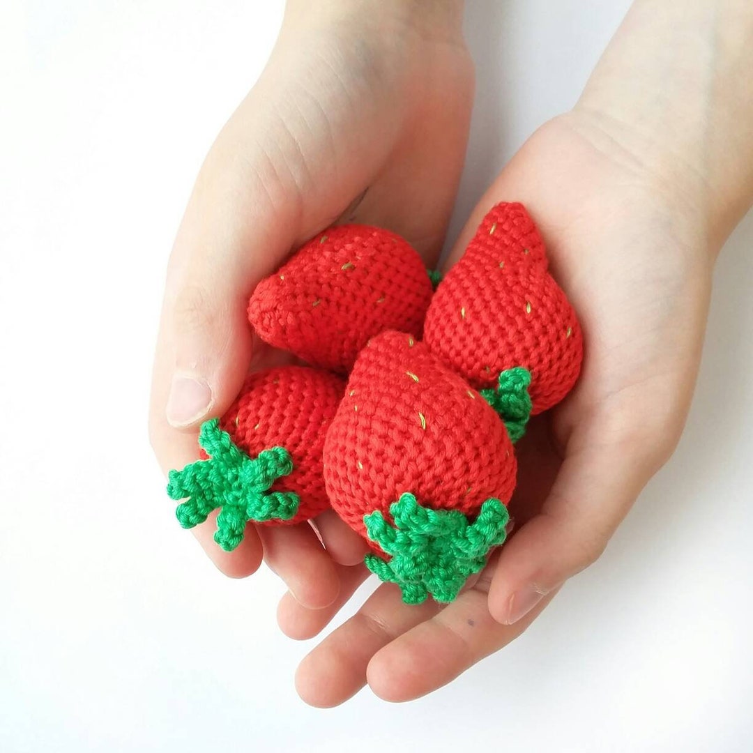 Crochet strawberry play pretend soft toy, play food red fruit, gift for ...