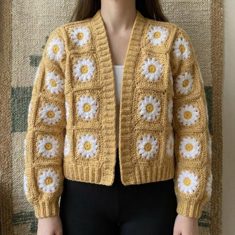 Granny Square Cardigan Crochet Pattern PDF | Daisy Sunflower Sweater ...