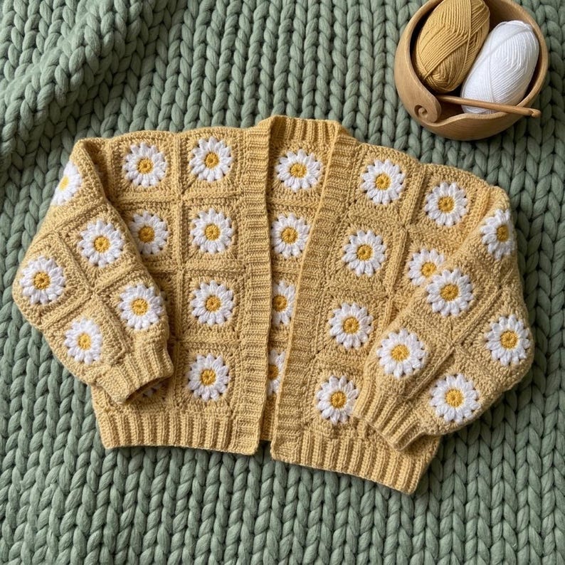 Granny Square Cardigan Crochet Pattern PDF | Daisy Sunflower Sweater ...