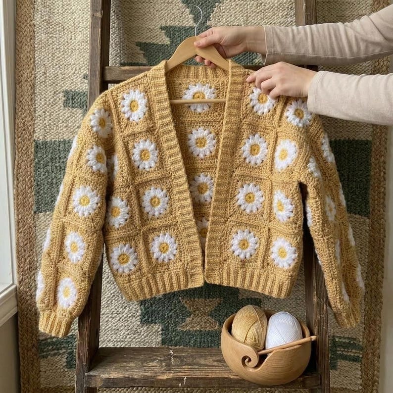 Granny Square Cardigan Crochet Pattern PDF | Daisy Sunflower Sweater ...