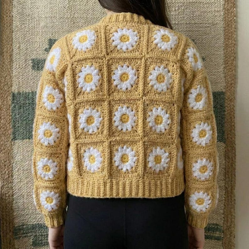 Granny Square Cardigan Crochet Pattern PDF | Daisy Sunflower Sweater ...