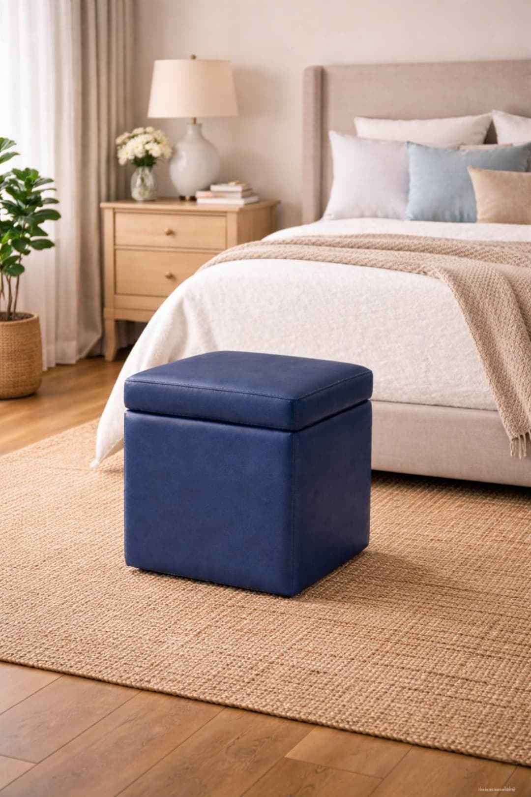 Leather Storage Ottoman: Large Square Footstool, Makeup Organizer Box ...