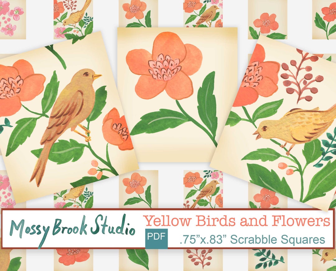 Yellow Birds and Flowers Scrabble Size/ Birds/ Clip Art/ Pendants ...