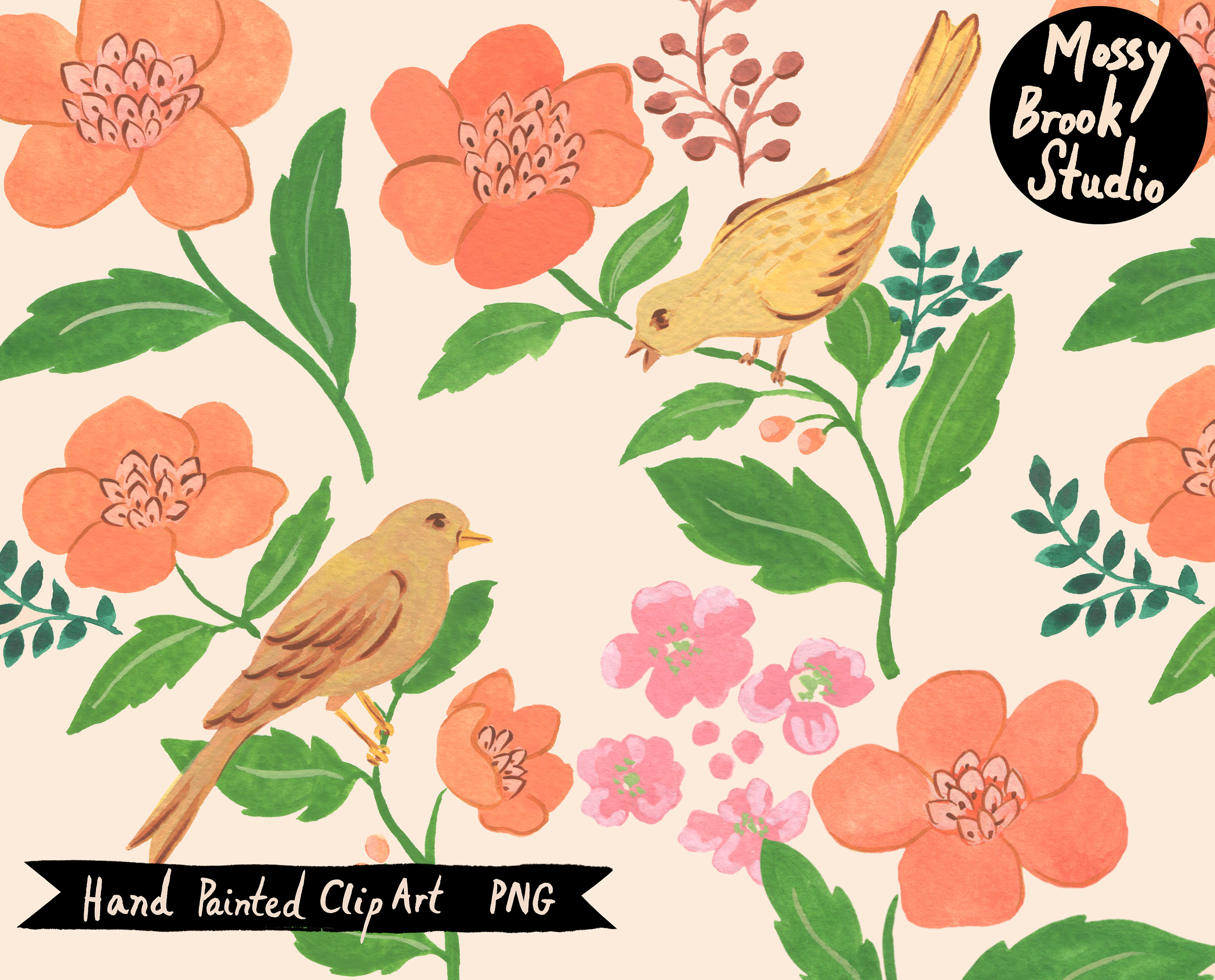 Yellow Birds and Flowers Clipart/ Birds/ Garden Clipart/ Cute/ - Etsy