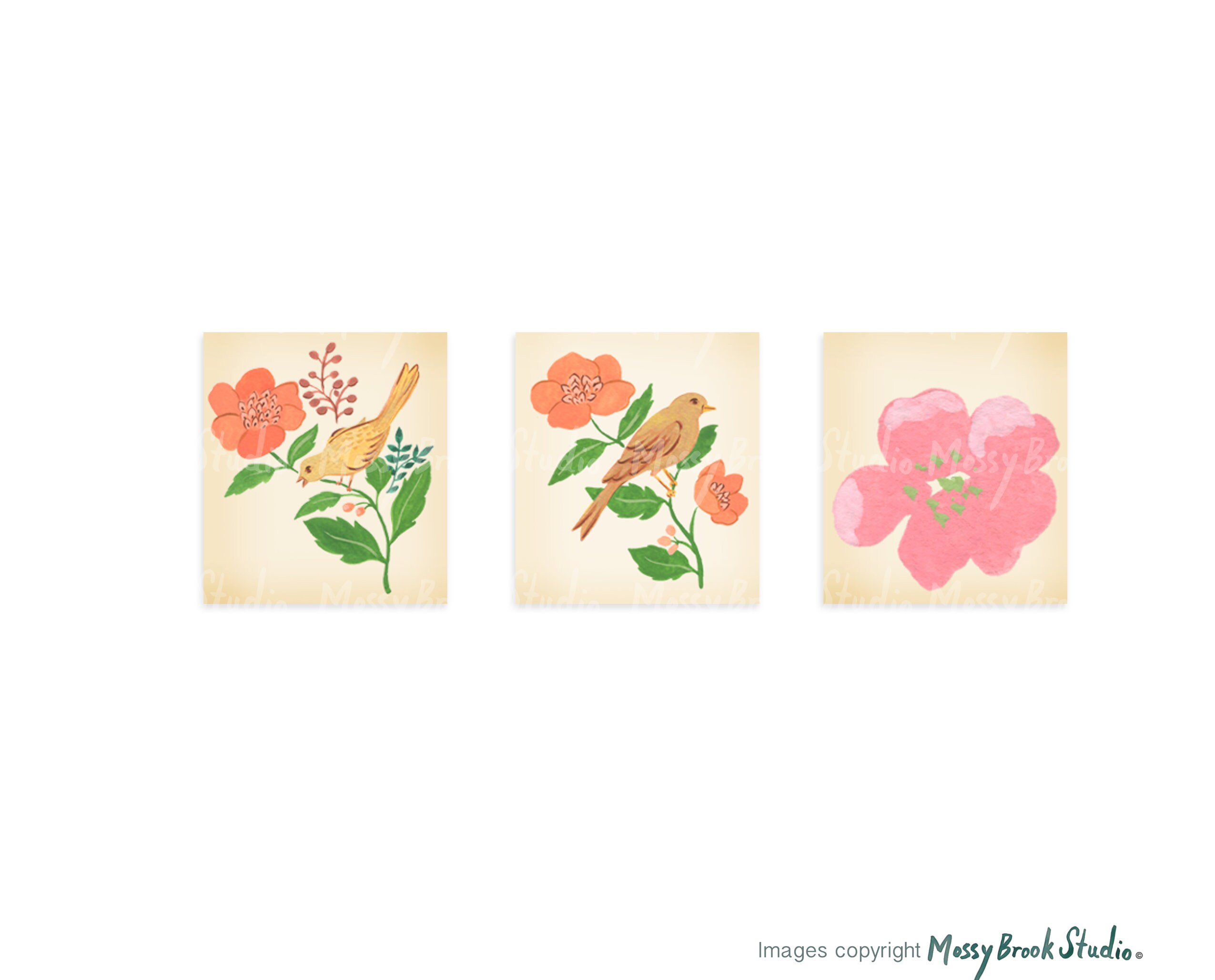 Yellow Birds and Flowers Scrabble Size/ Birds/ Clip Art/ Pendants ...