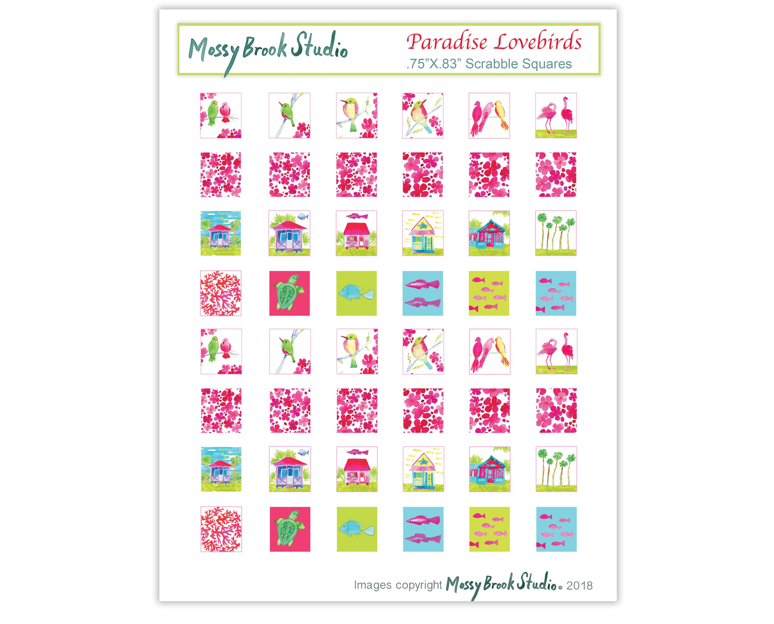 Paradise Lovebirds Printable Scrabble Tile Images/ Tropical/ Instant ...