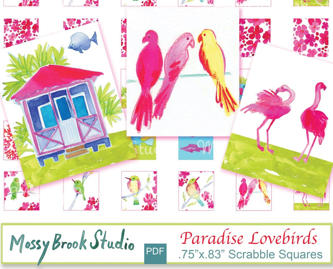 Paradise Lovebirds Printable Scrabble Tile Images/ Tropical/ Instant ...