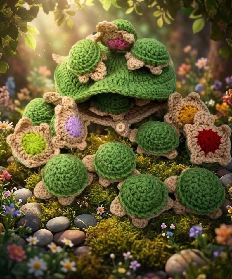 Pattern PDF Crochet Turtle Pouch With Mini Turtles - Cute Amigurumi ...