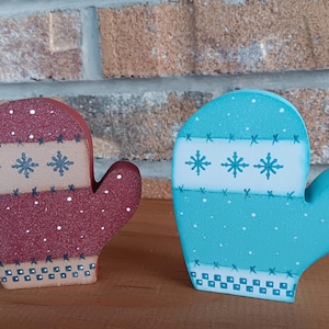 Mitten Wood Mitten Tier Tray Decor Winter Decor Snowflakes Shelf Sitter ...