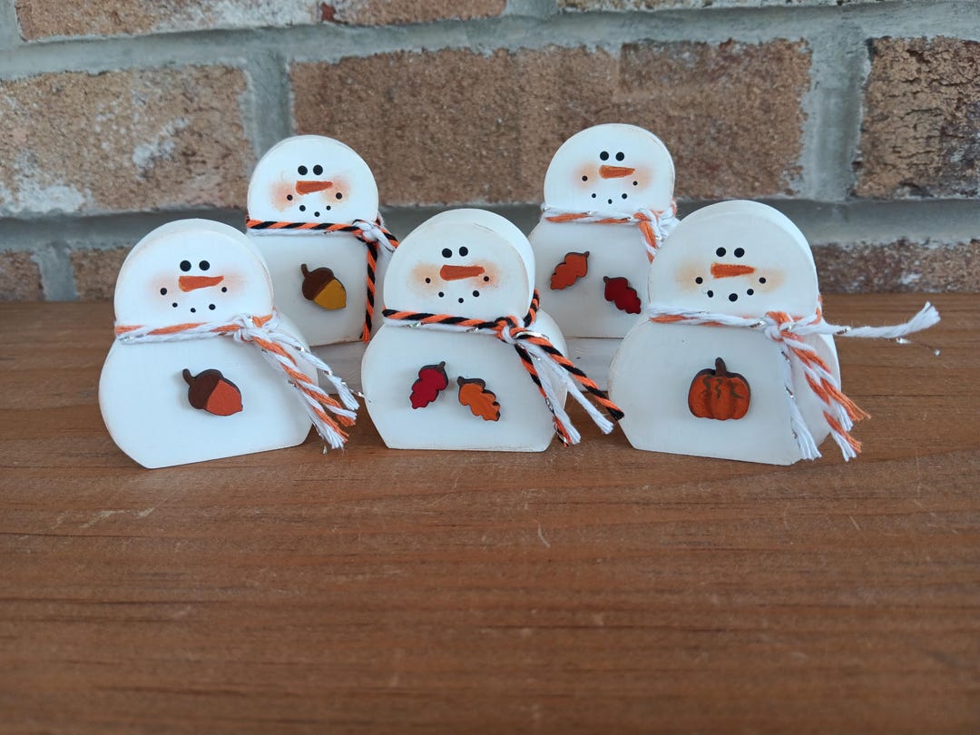 Fall Snowman, Mini Snowman, Leaf, Pumpkin, Acorn, Wood Seasonal Snowman ...