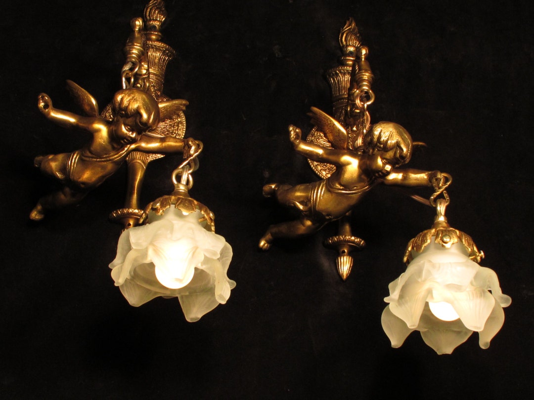 Bronze Angel Cherub Wall Sconces Pair, Sergio Merlin Lighting - Etsy