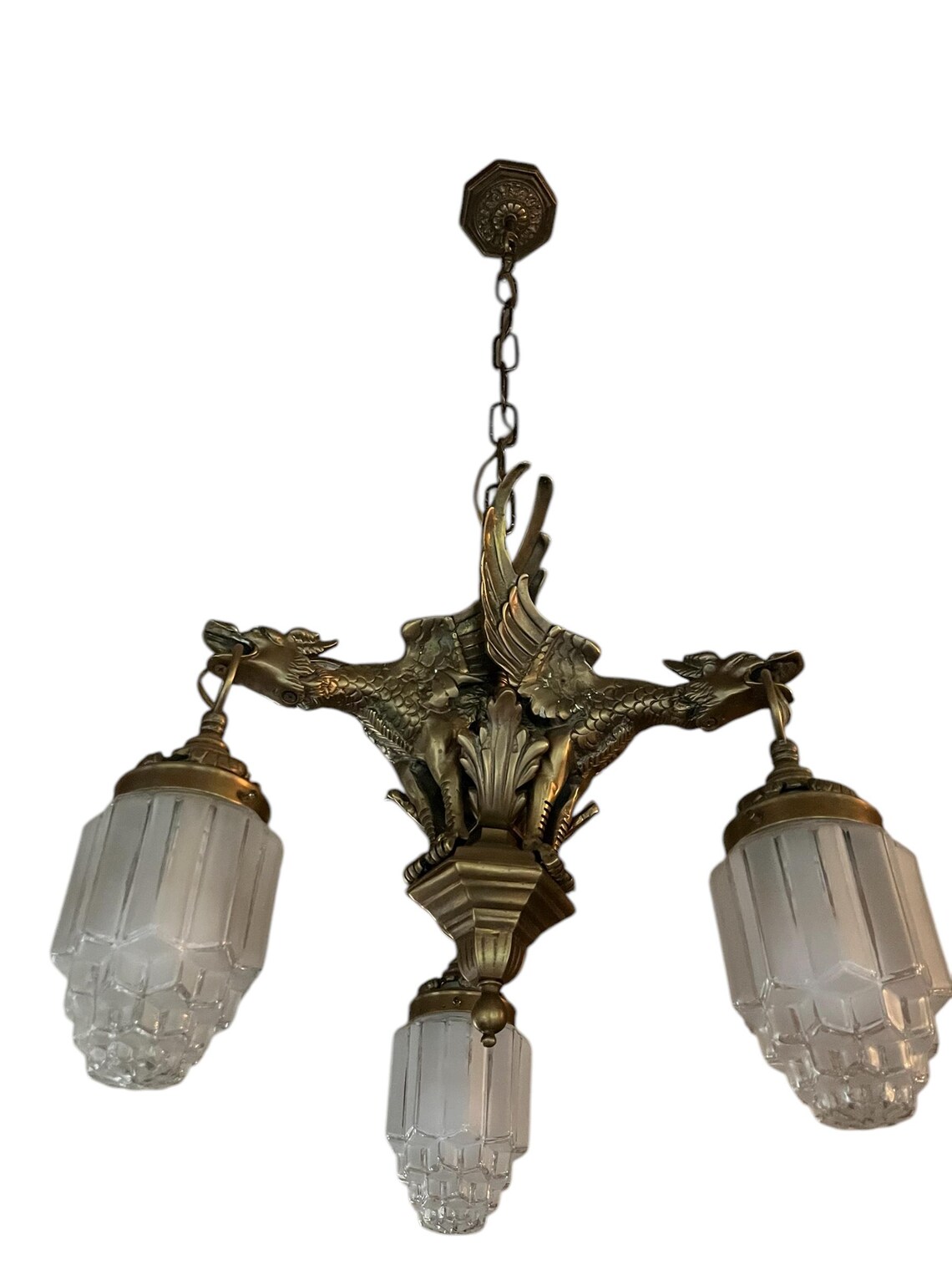 Art Deco Style Chandelier Light Fixture Gargoyles Bronze Gargoyle - Etsy