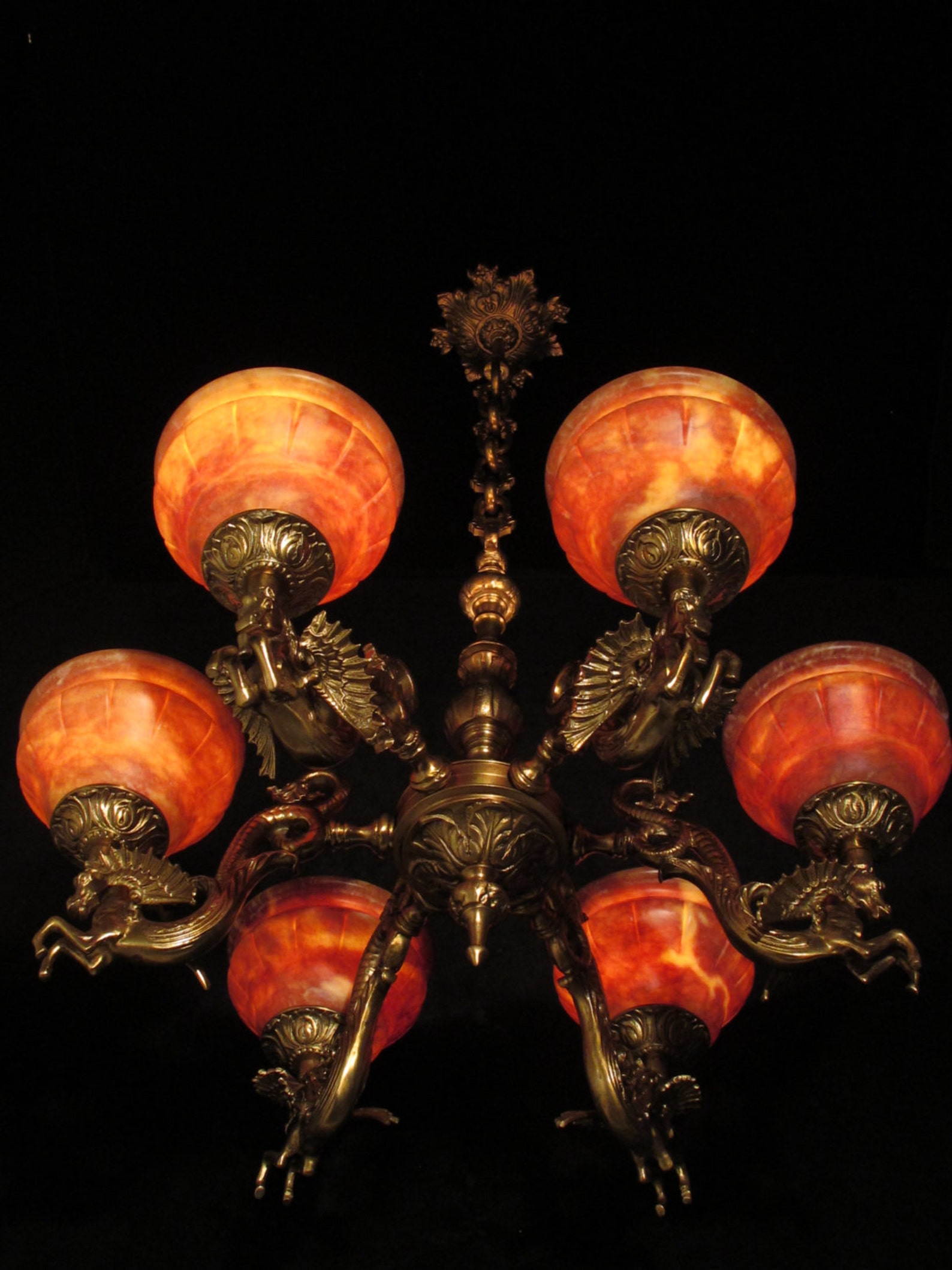 Solid Bronze & Real Alabaster Chandelier With Winged Horse Sculptures ...