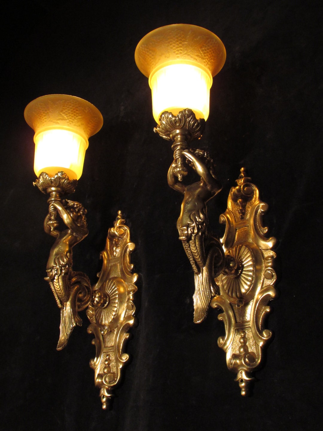 French Style Bronze Wall Sconces With Mermaid Sculptures, Pair - Etsy