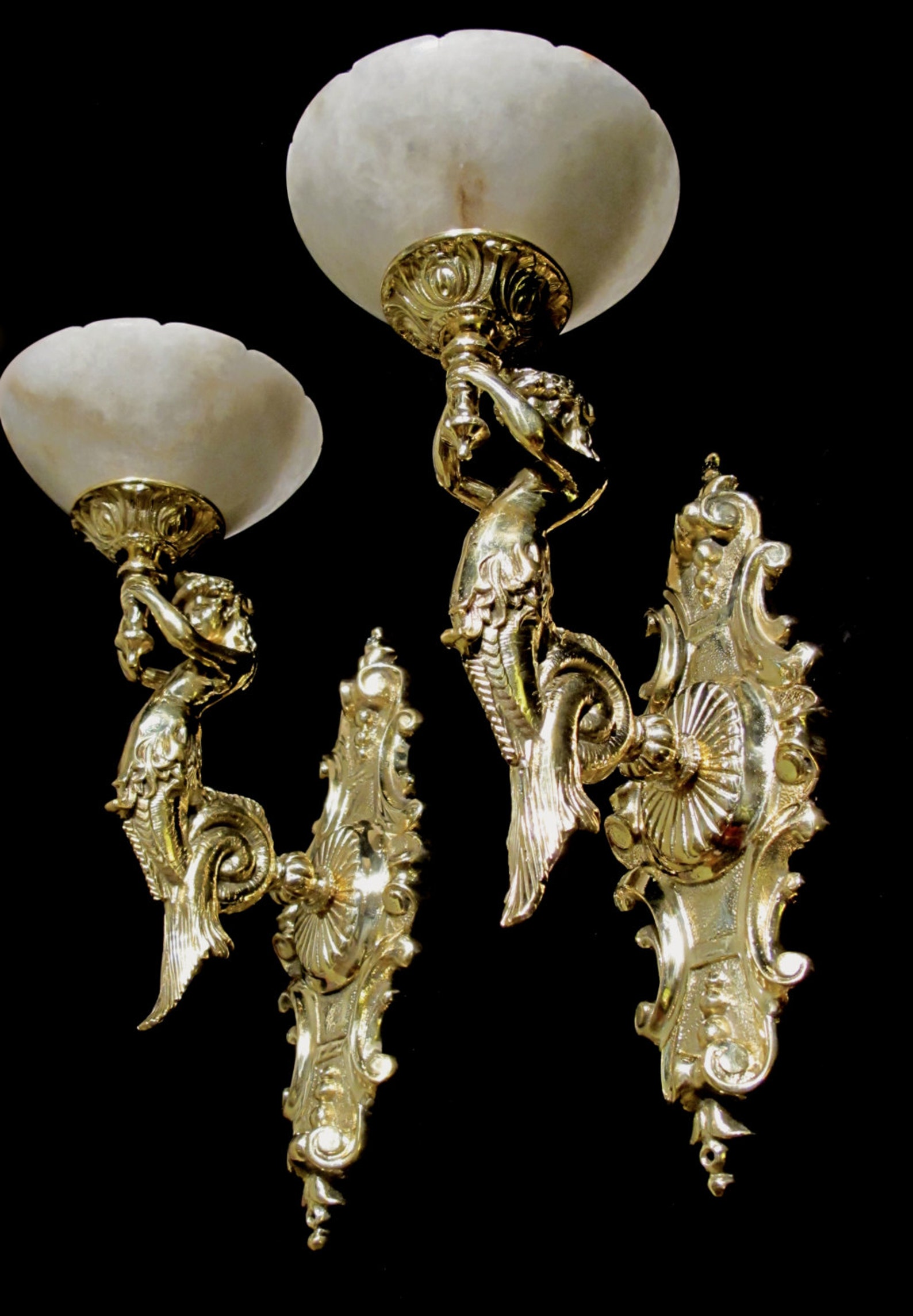 Bronze Mermaid Wall Sconces With Alabaster Shades, Sergio Merlin Pair ...