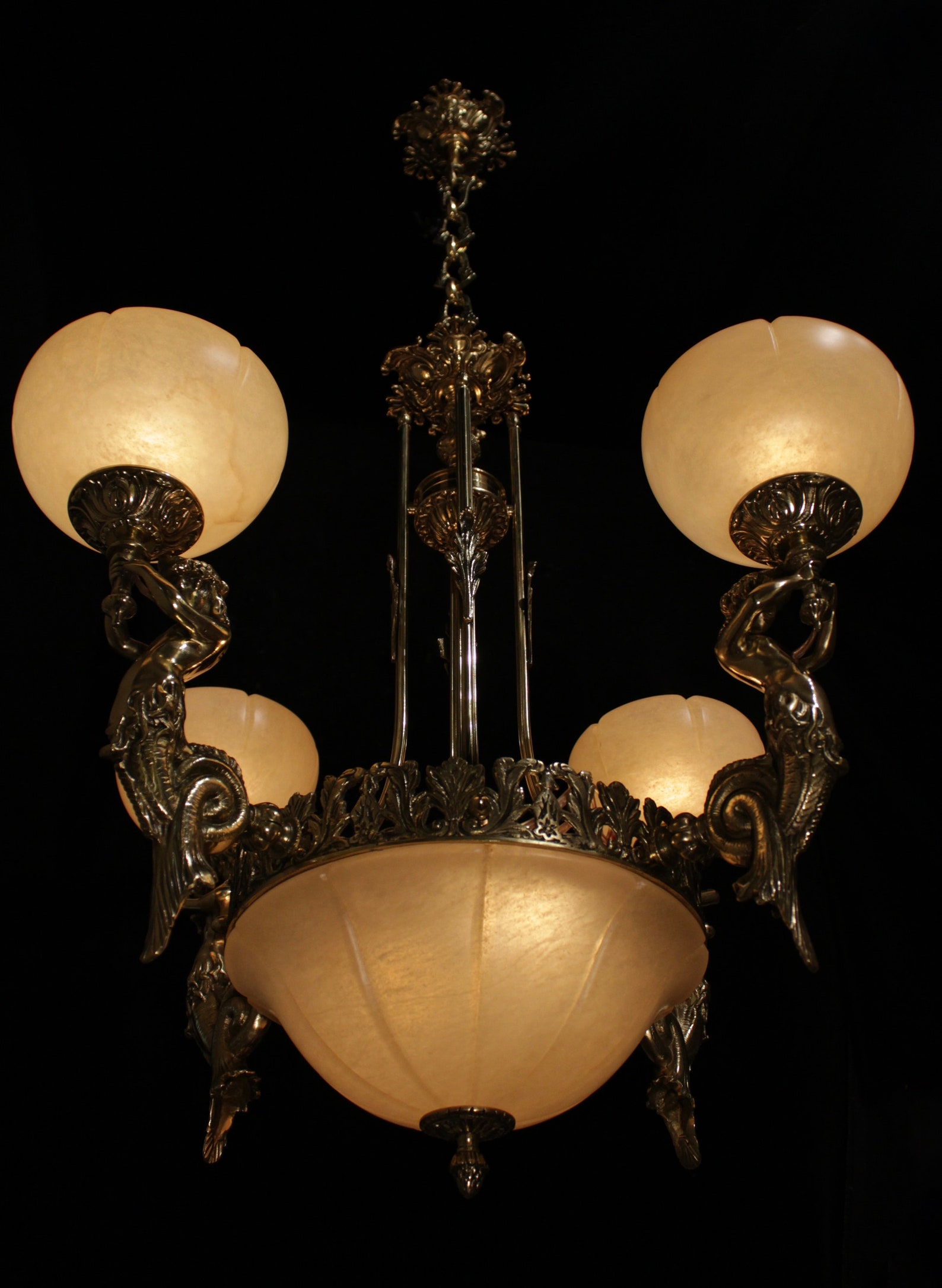 Chandelier Polished Bronze Alabaster Mermaid Sculptures Spain Alabaster ...