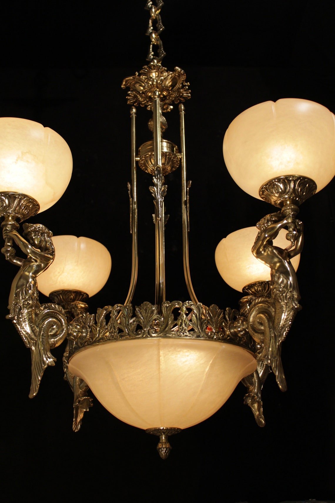 Chandelier Polished Bronze Alabaster Mermaid Sculptures Spain - Etsy