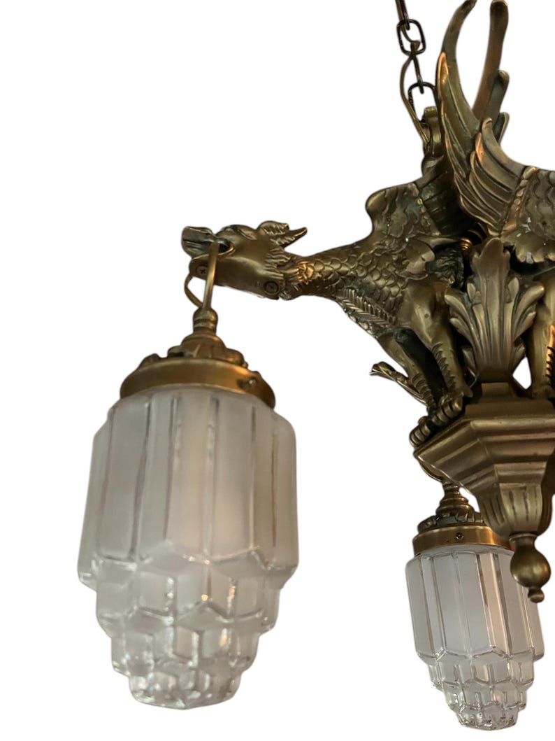 Art Deco Style Chandelier Light Fixture Gargoyles Bronze Gargoyle - Etsy