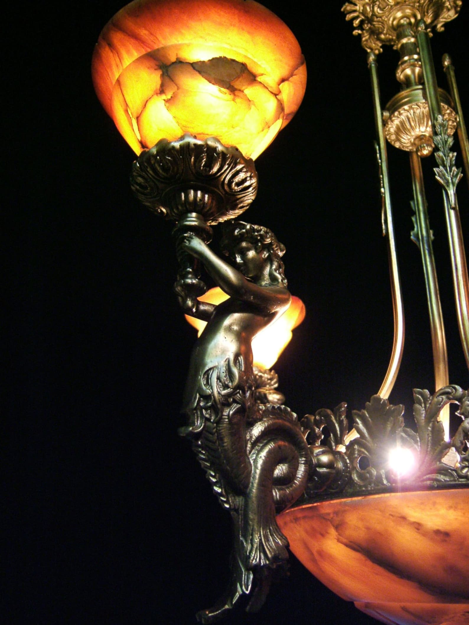 Chandelier Solid Bronze Real Alabaster With Mermaid Sculptures by ...