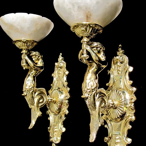 Chandelier Solid Bronze Real Alabaster With Mermaid Sculptures - Etsy