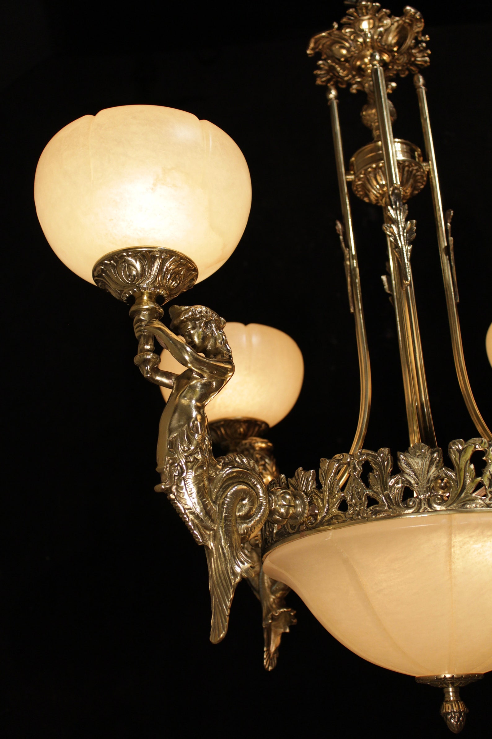 Chandelier Polished Bronze Alabaster Mermaid Sculptures Spain Alabaster ...