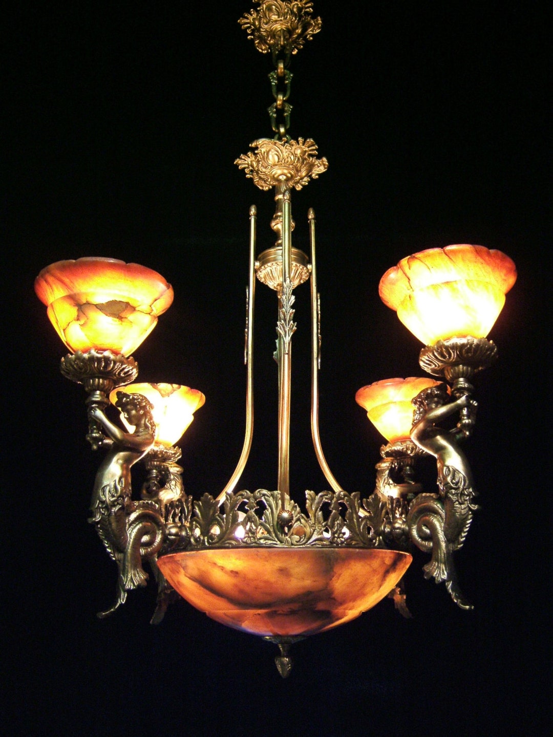 Chandelier Solid Bronze Real Alabaster With Mermaid Sculptures by ...