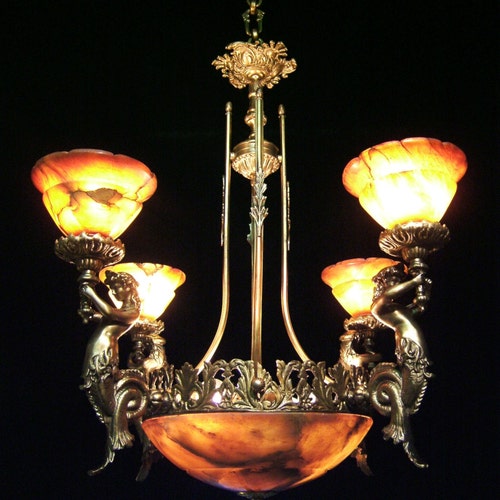 Chandelier Solid Bronze Real Alabaster With Mermaid Sculptures - Etsy