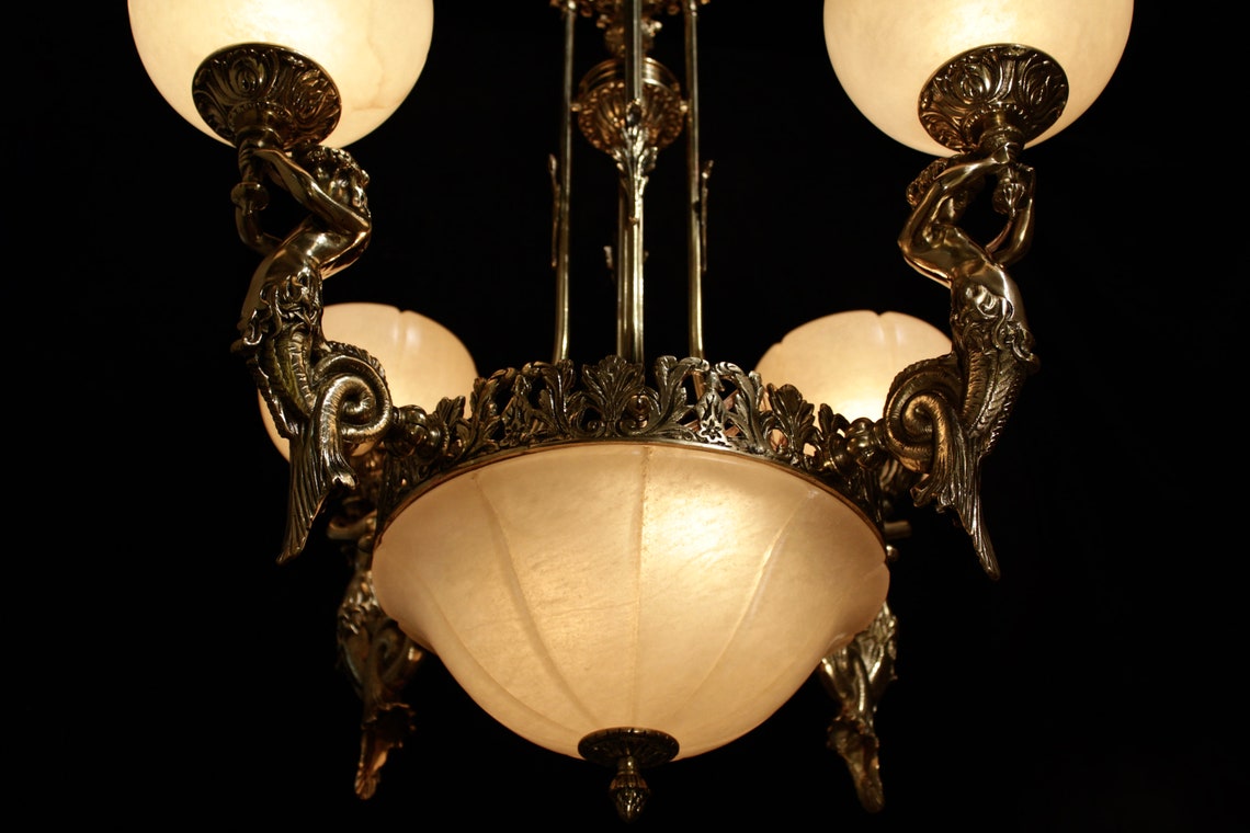 Chandelier Polished Bronze Alabaster Mermaid Sculptures Spain - Etsy