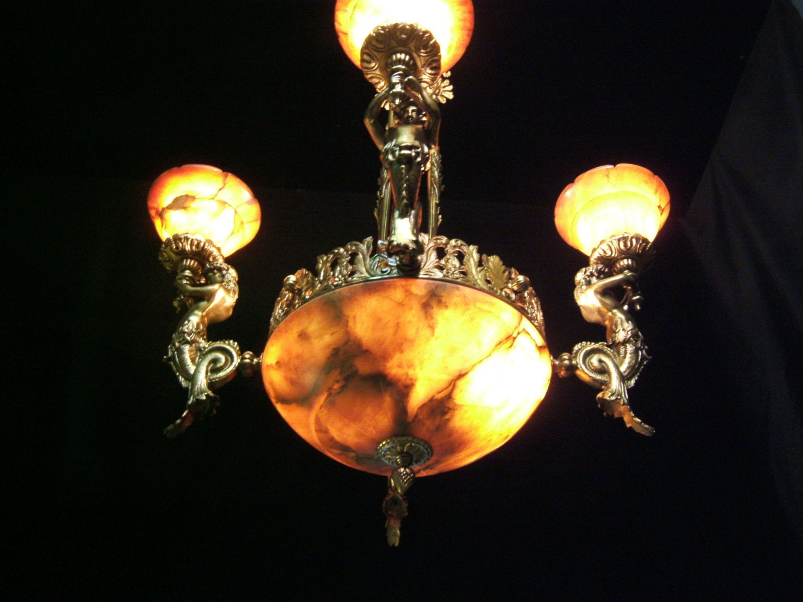 Chandelier Solid Bronze Real Alabaster With Mermaid Sculptures by ...