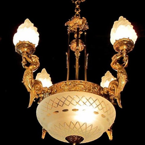 Chandelier Solid Bronze Real Alabaster With Mermaid Sculptures - Etsy