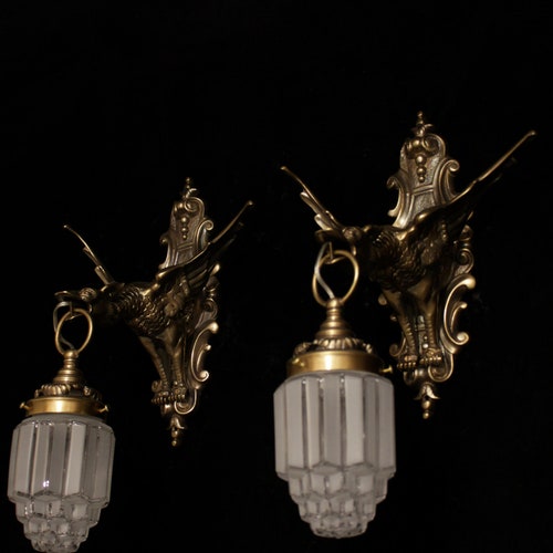 Art Deco Wall Lights Fixture With Gargoyles Bronze Gargoyle - Etsy