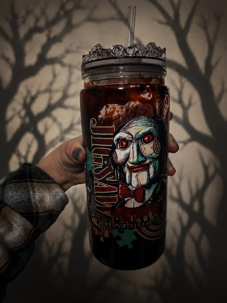 Saw Inspired Snow Globe Tumbler | Horror Movie Cup With Blood Drip ...